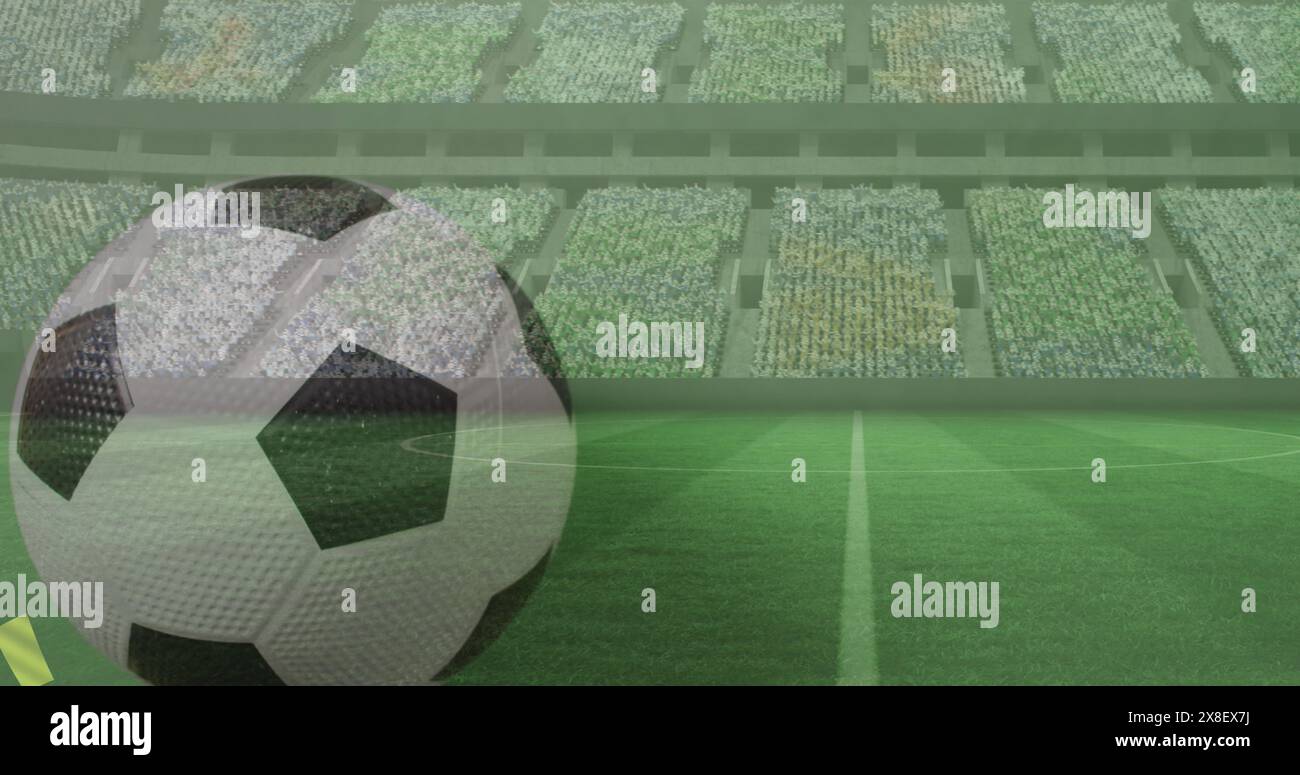 Image of confetti falling and stadium over football Stock Photo - Alamy