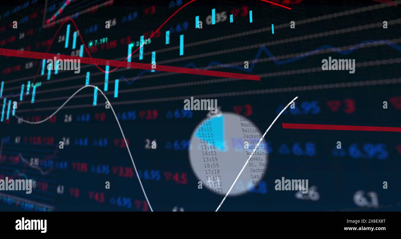 Image of statistical and stock market data processing against blue ...