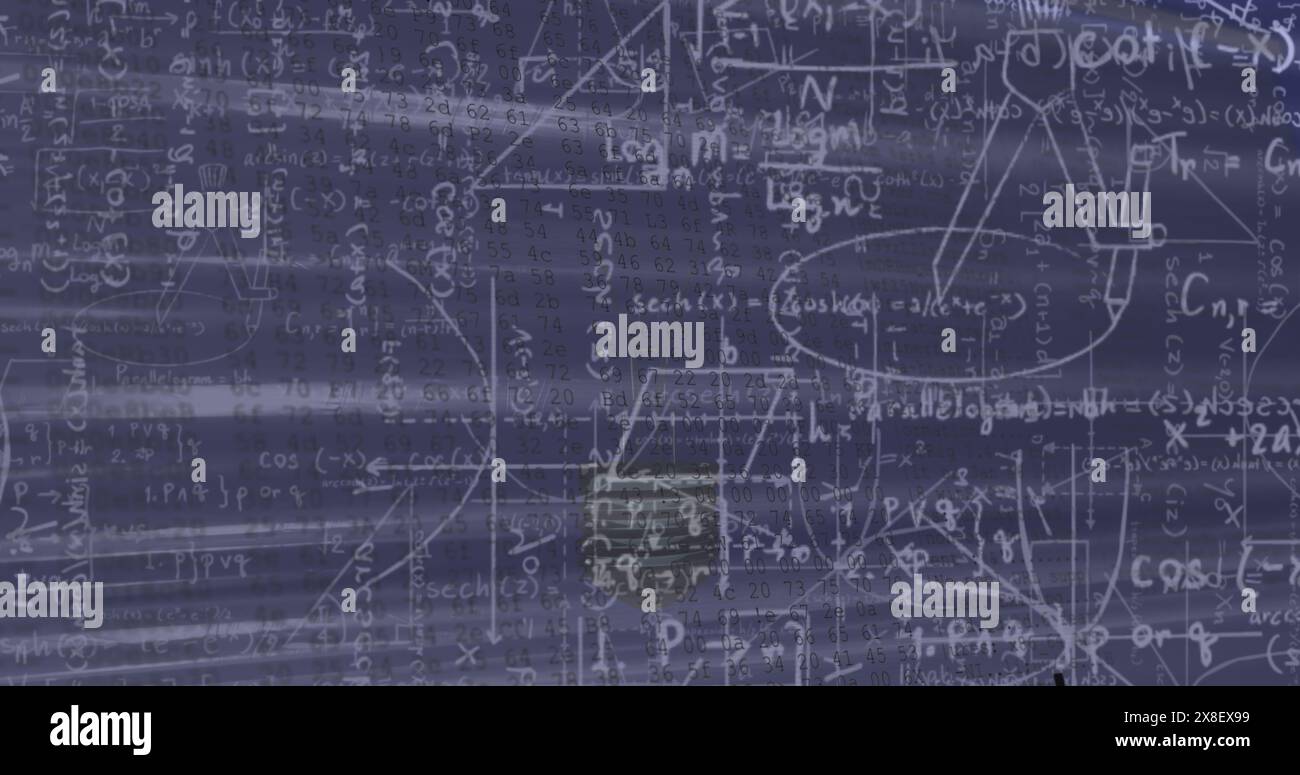 Image Of Mathematical Equations And Data Processing Against Blue