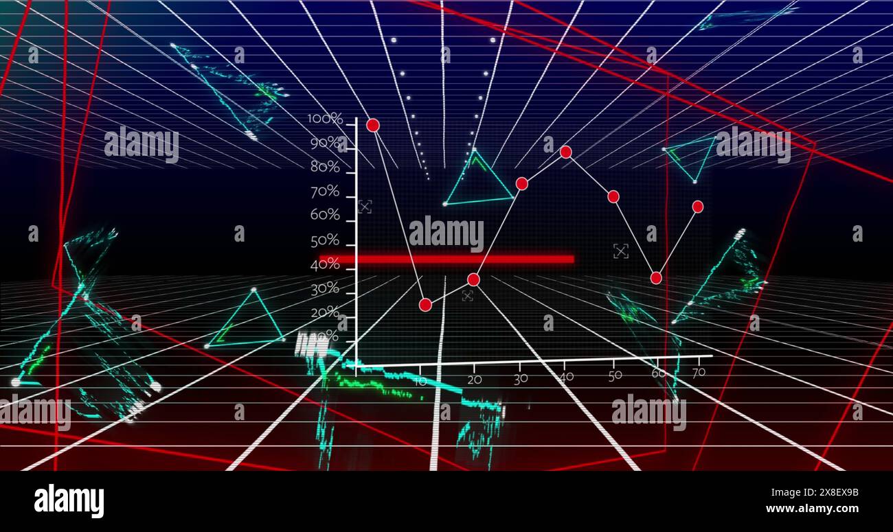 Image Of Statistical Data Processing And Plexus Networks Over Grid Network On Black Background