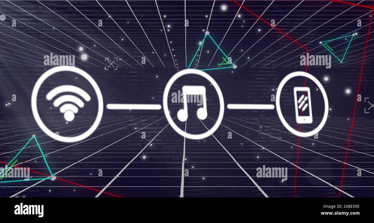 Image Of Network Of Digital Icons And Plexus Networks Over Grid Network