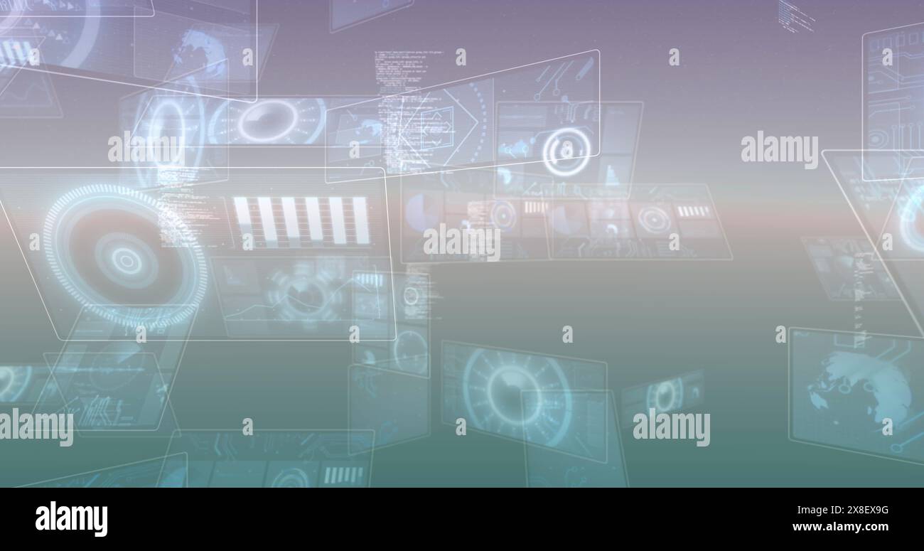 Image of multiple round scanners and data processing against gradient background Stock Photo - Alamy
