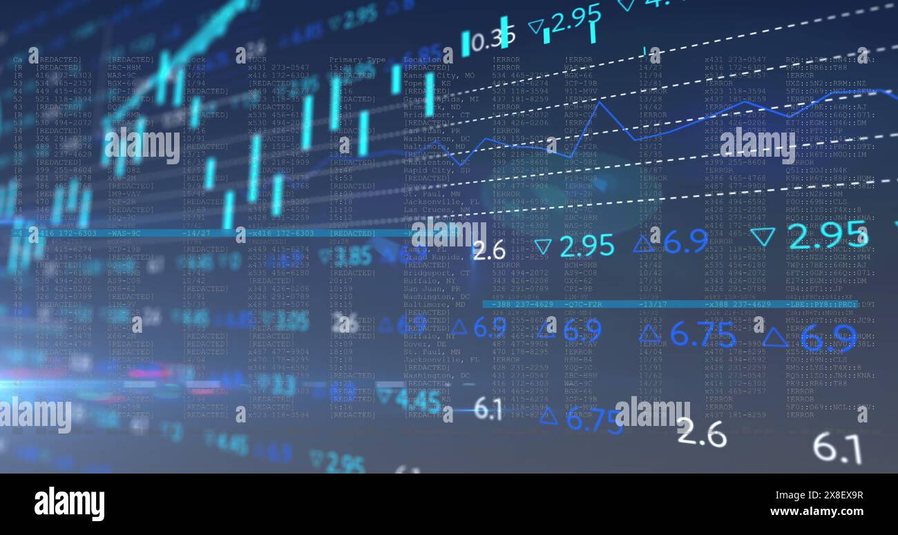 Image of statistical and stock market data processing against blue ...