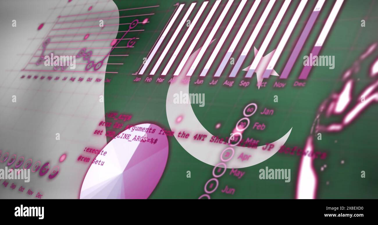 Image of statistical data processing against waving pakistan flag ...