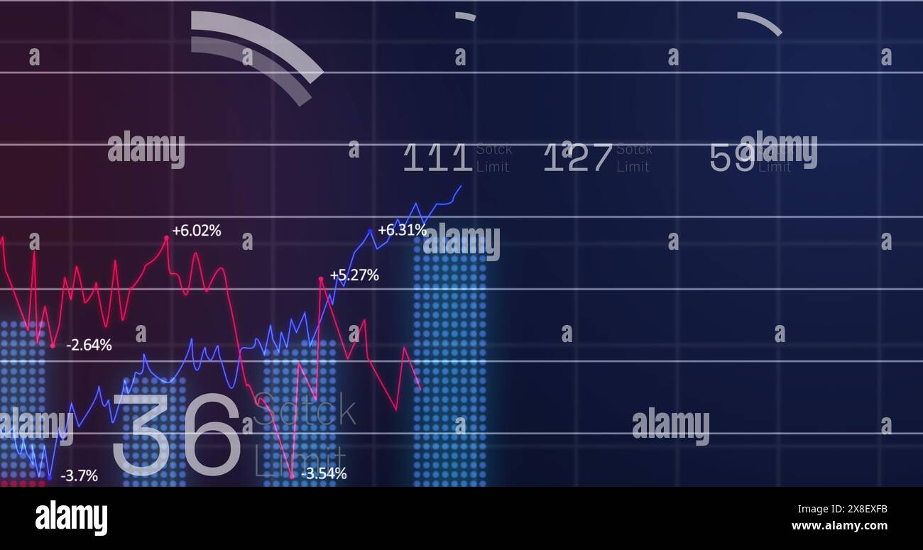 Image of loading circles, graphs and changing numbers over black background Stock Photo - Alamy