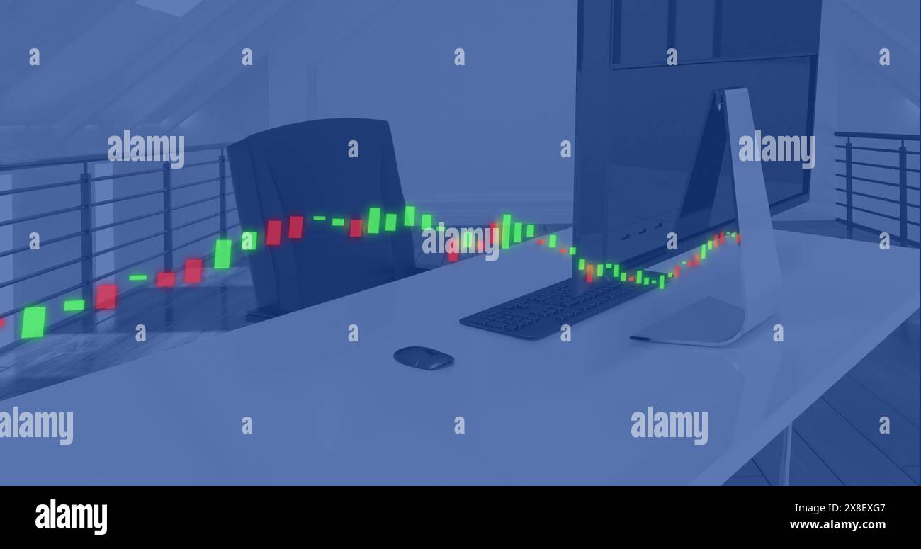 Image of financial data processing over desk with computer in office ...