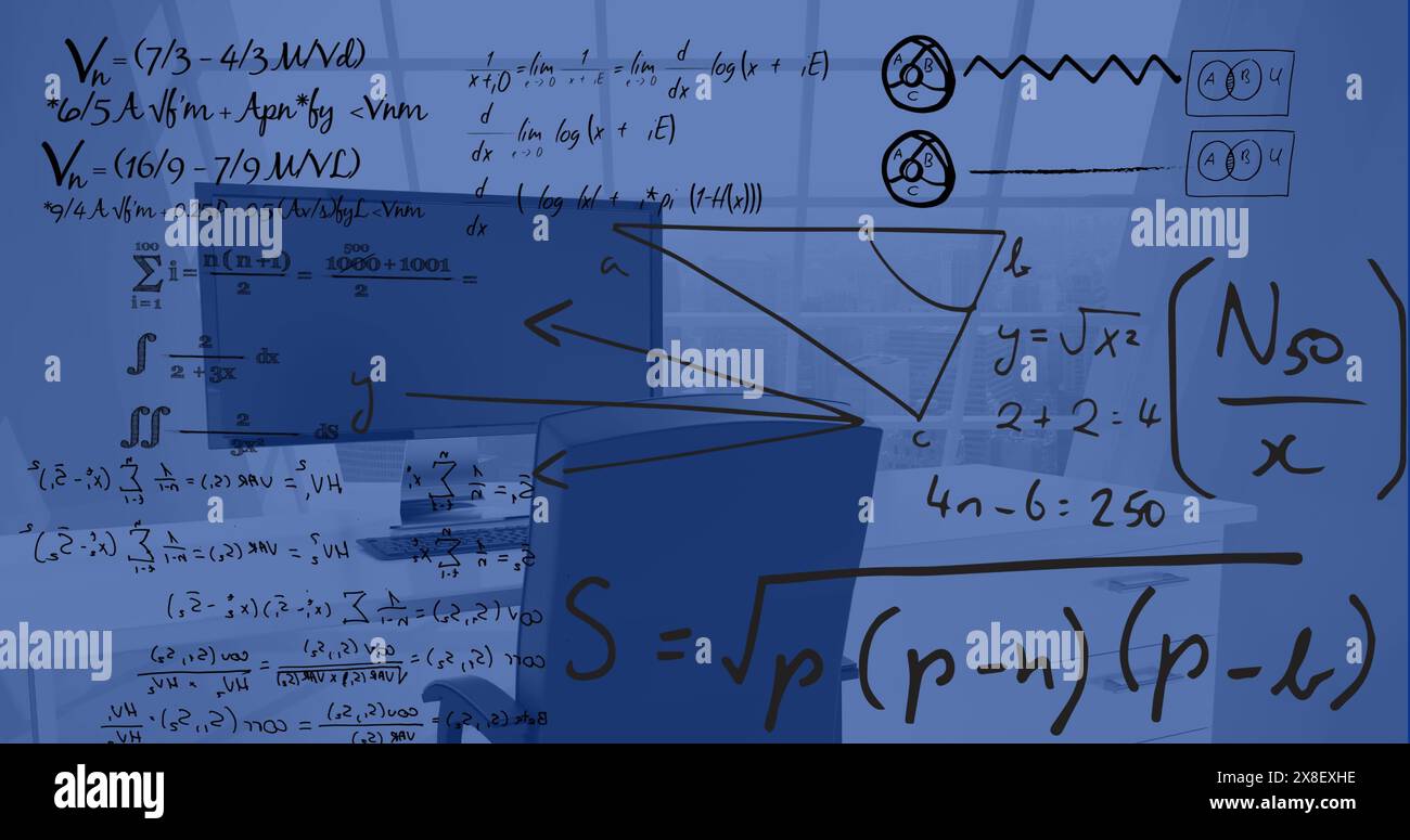 Image of financial data processing over desk with computer in office ...