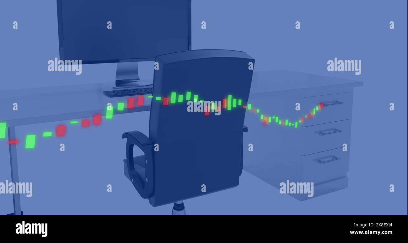 Image of financial data processing over desk with computer in office ...