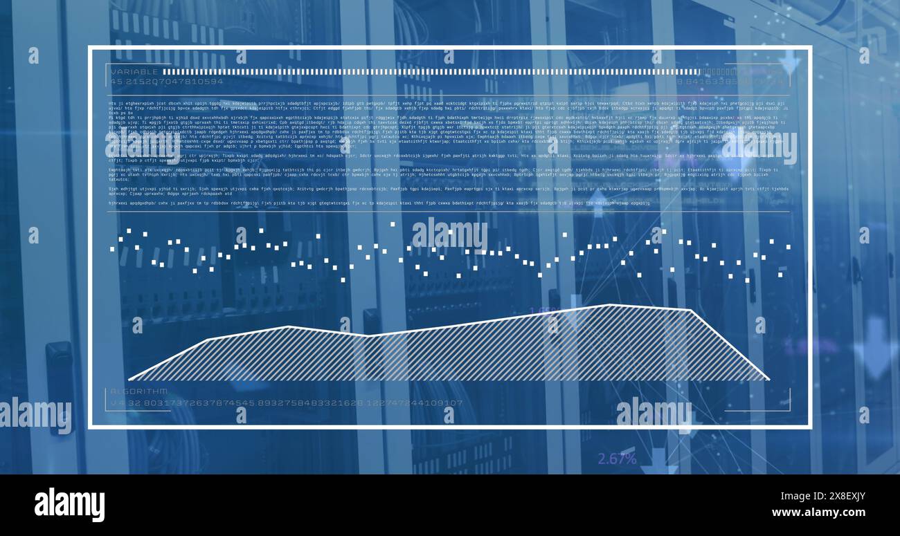 Image of computer language and graph over data server racks Stock Photo ...