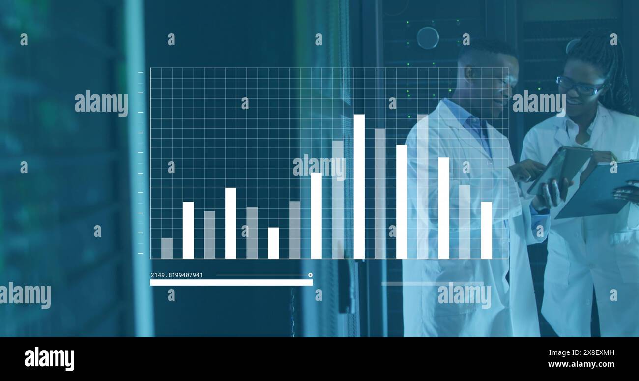 Image of data processing over african american it man and woman by ...