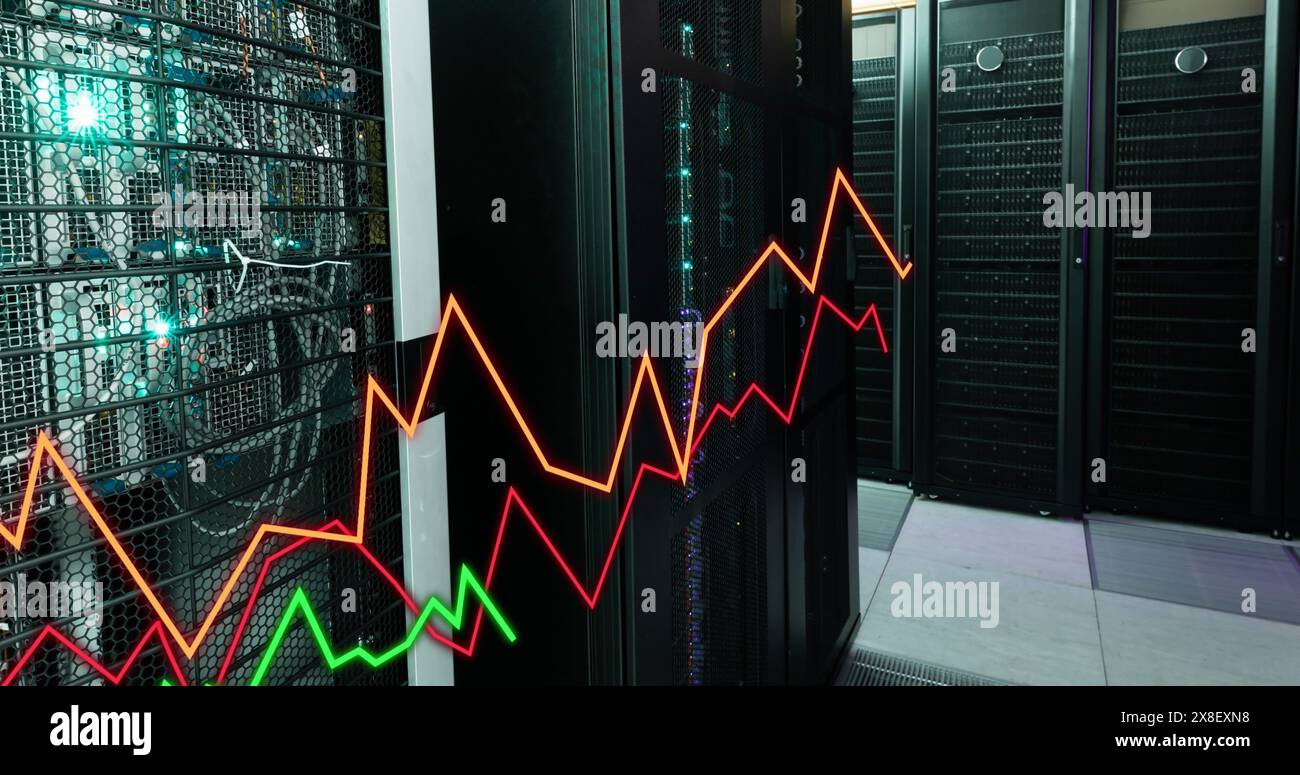 Image of statistical data processing against computer server room Stock Photo - Alamy