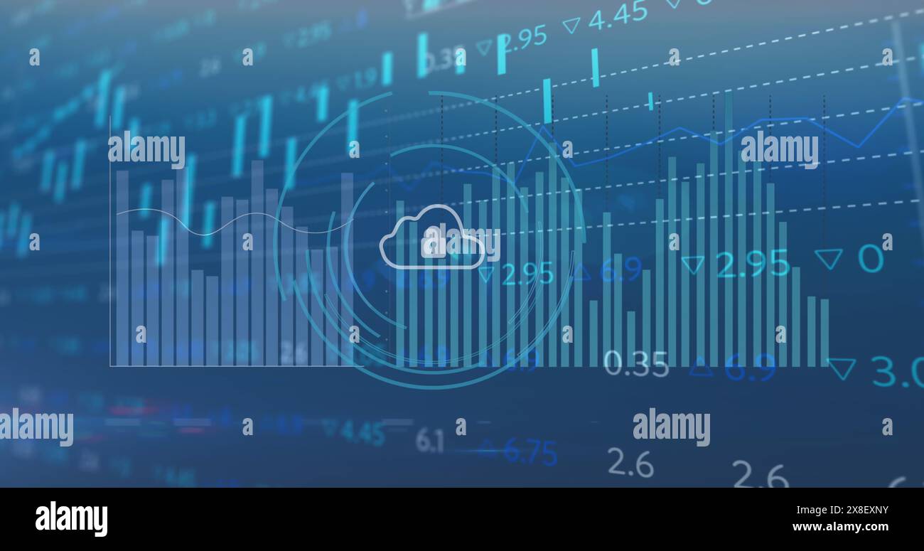 Image of padlock in cloud over multiple graphs and trading board ...