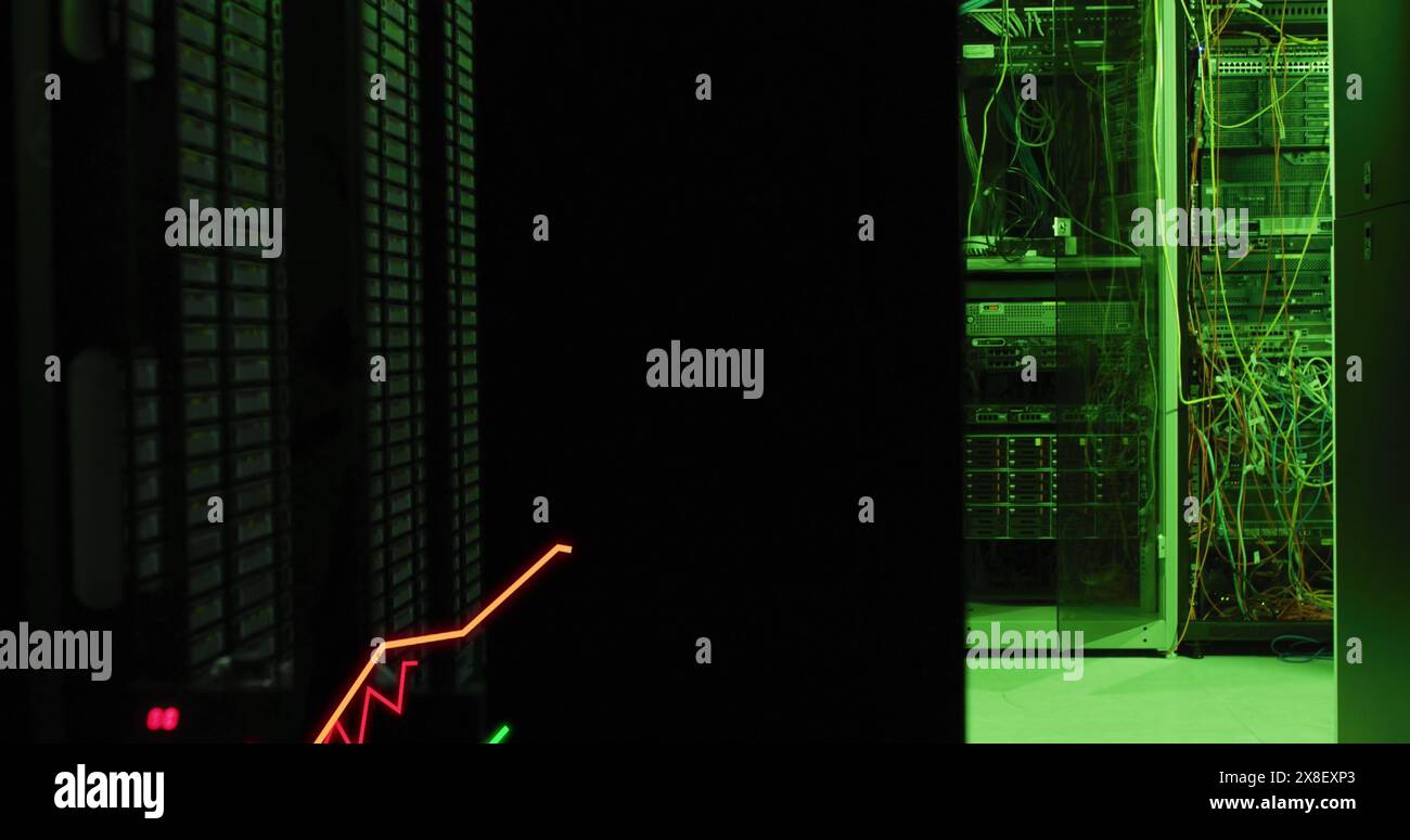 Image of statistical data processing against computer server room Stock Photo - Alamy