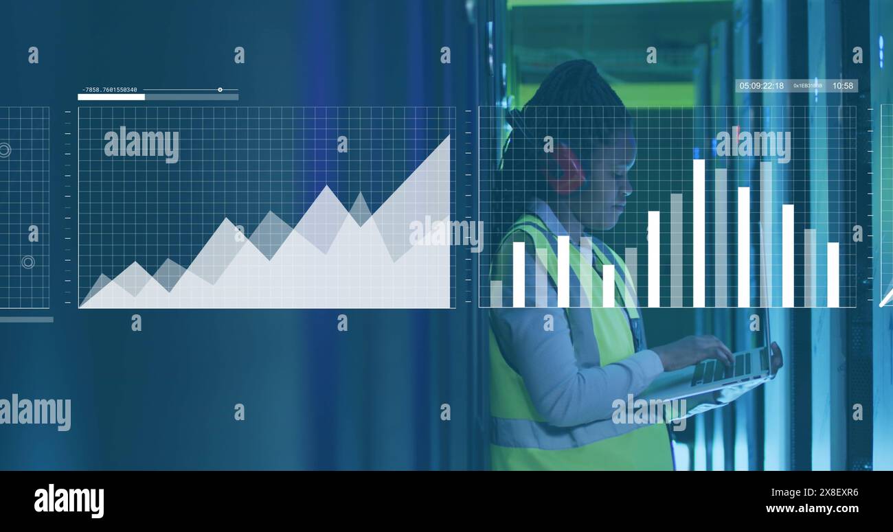Image of data processing over african american it woman by computer ...