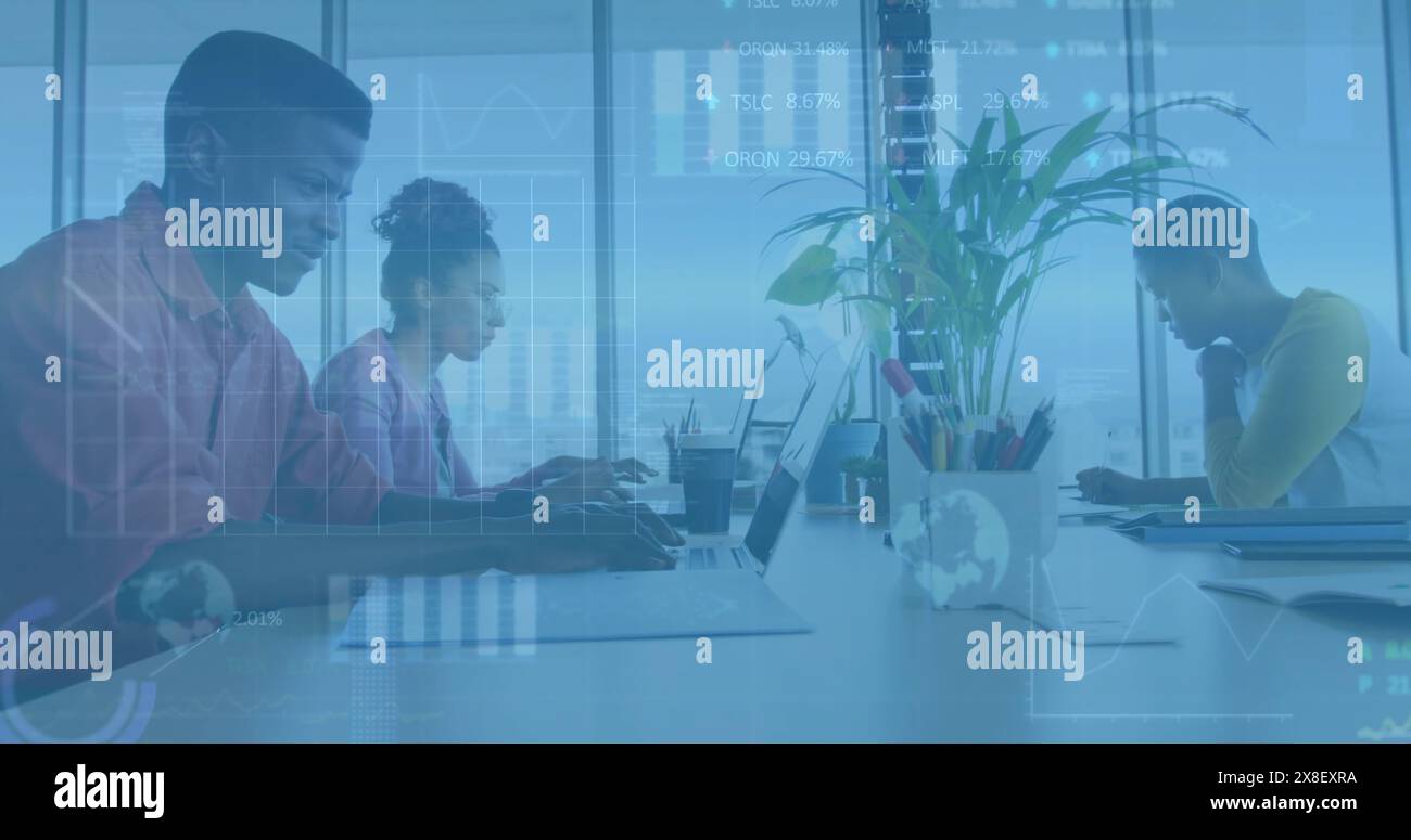 Image of infographic interface over diverse business people using ...