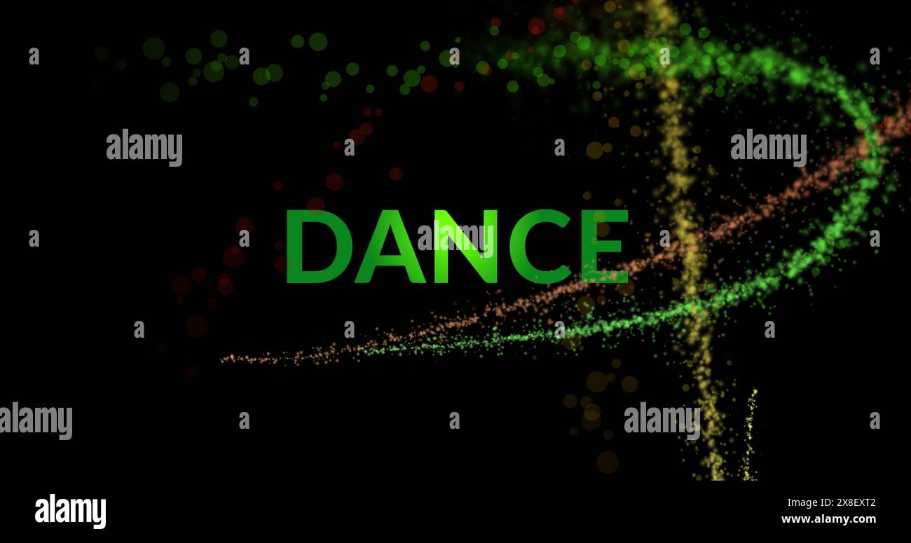 Image of green dance text and light trails on black background Stock ...
