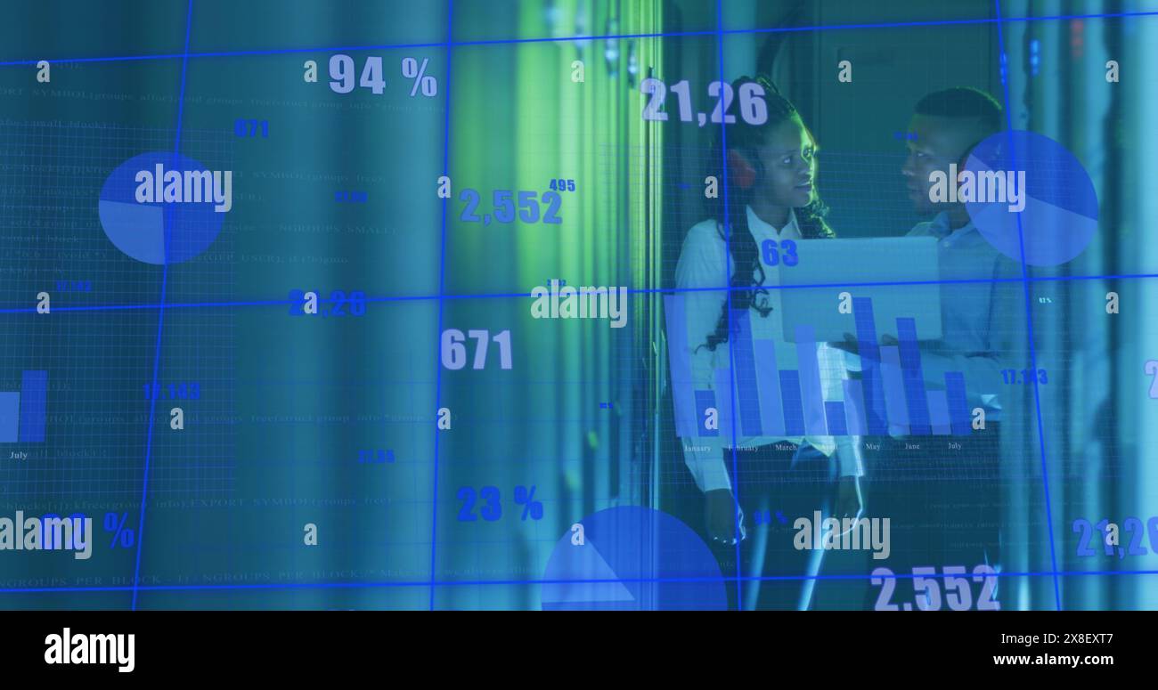 Image of data processing over african american it woman and man by computer servers Stock Photo ...