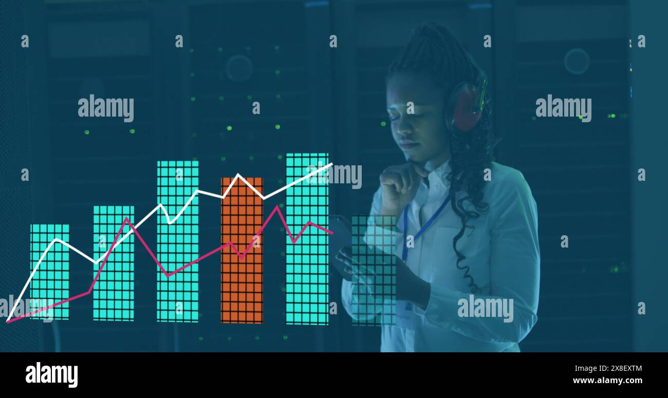 Image of data processing over african american it woman by computer ...