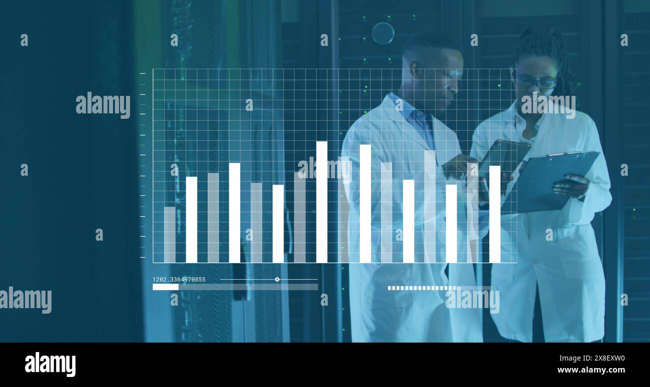 Image of data processing over african american it man and woman by ...