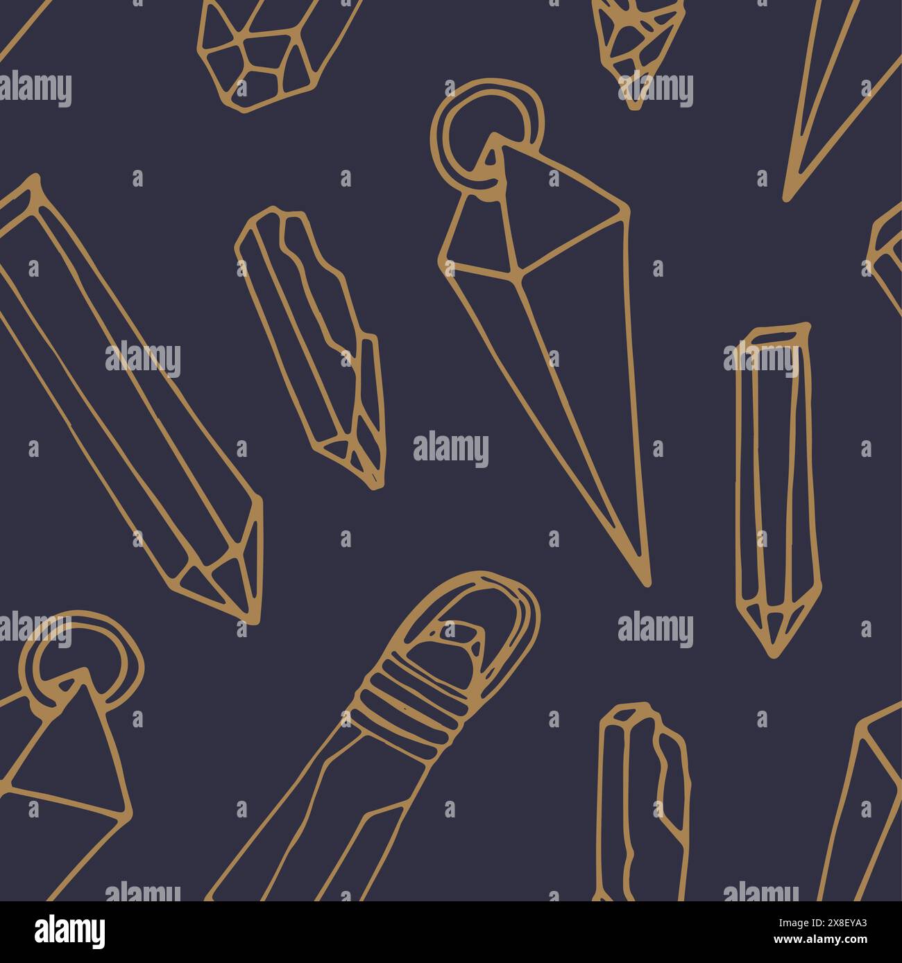 Mystical seamless pattern with golden crystals on blue background Stock ...