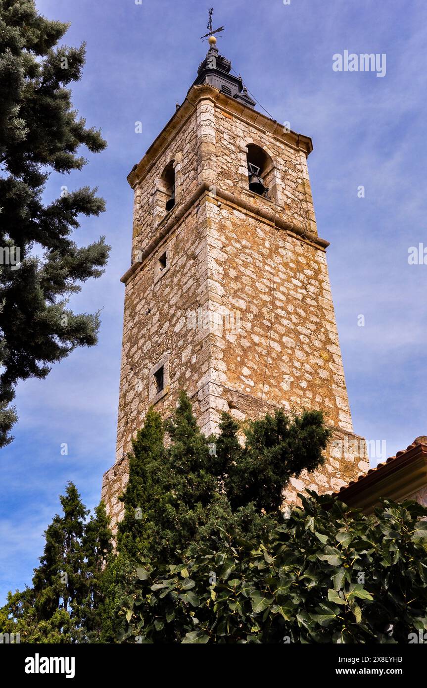 Bell tower of Our Lady of Piety Chapel at Quintanar de la Orden Stock ...