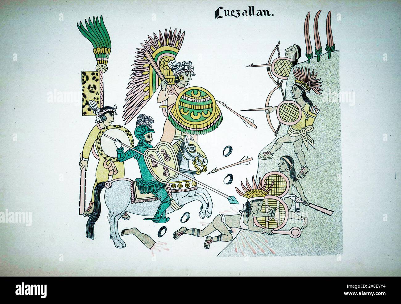 Battle of Quetzallan. Plate 68 of History of Tlaxcala by Diego Munoz ...