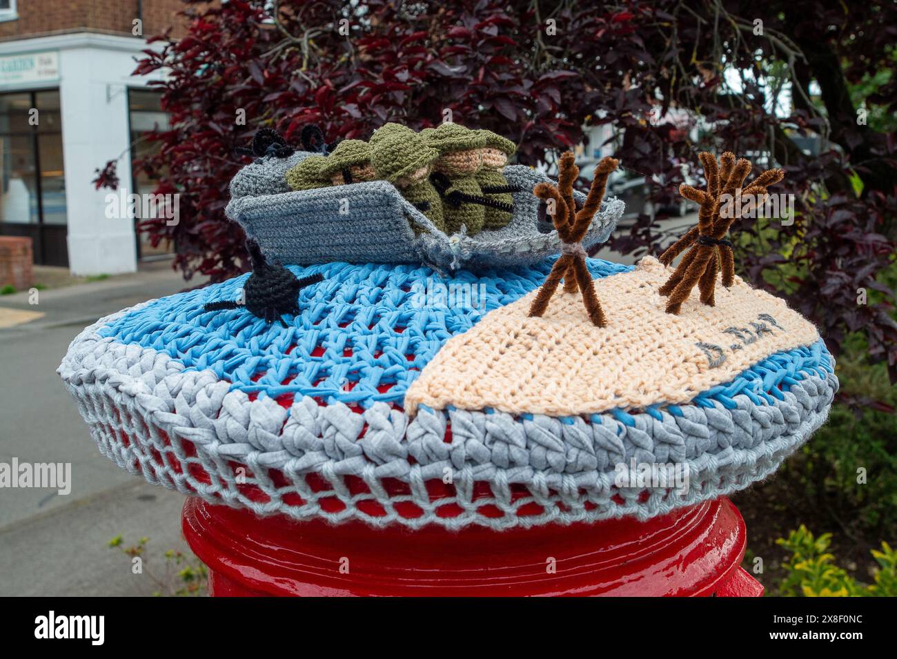 Eton Wick, UK. 25th May, 2024. A knitted and crocheted D-Day ...