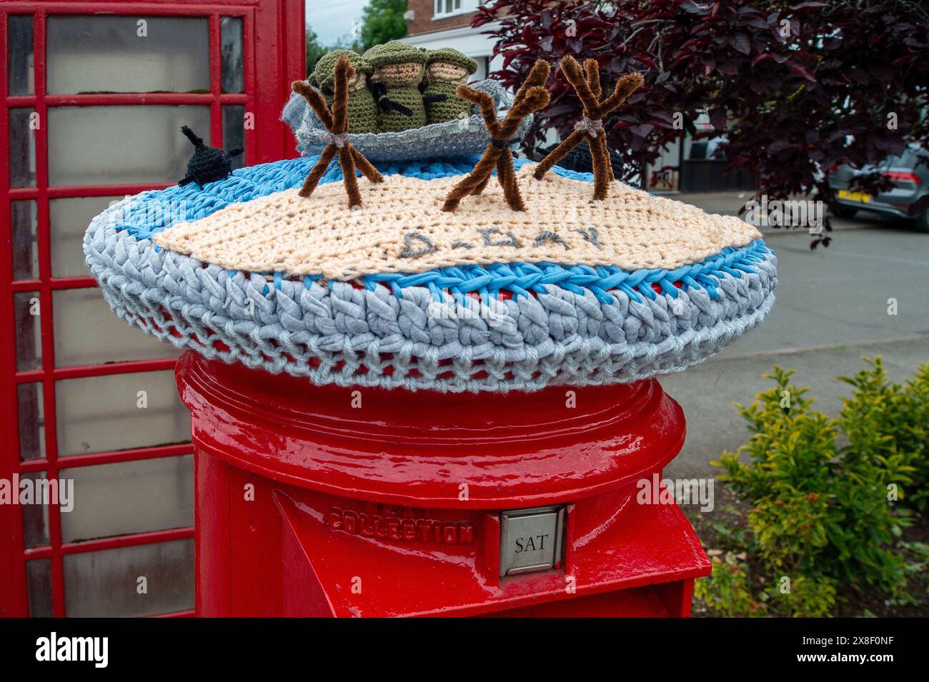 Eton Wick, UK. 25th May, 2024. A knitted and crocheted D-Day ...