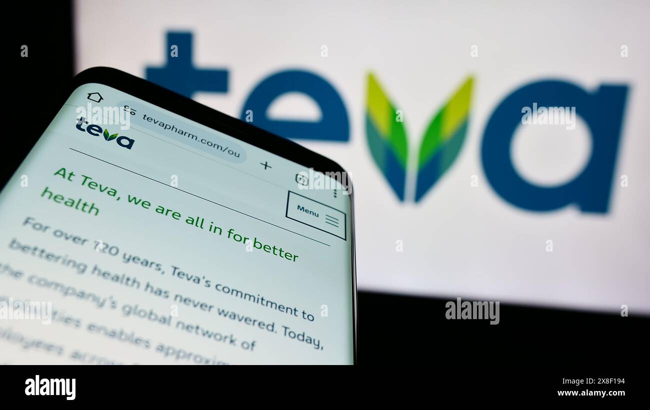 Smartphone with webpage of Israeli company Teva Pharmaceutical ...