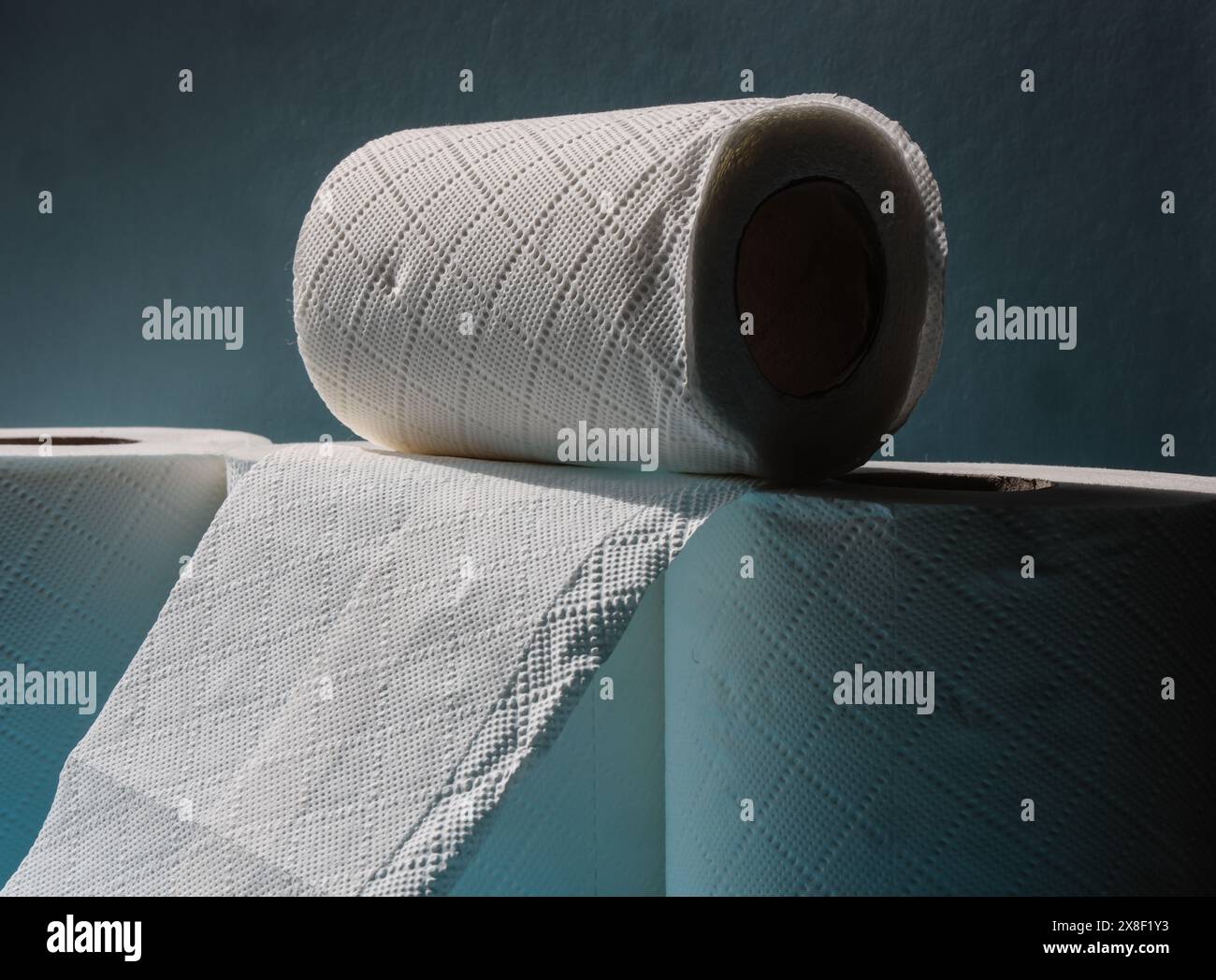 Toilet paper seemed down the middle to save on waste Stock Photo - Alamy