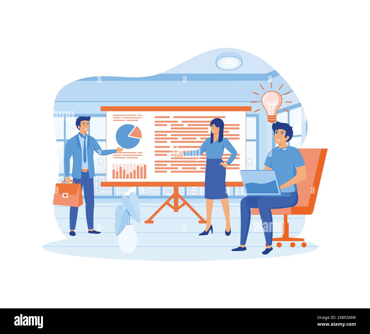 Businesswoman Speaking Presenting Graphs On Board Presentation Group Of Business People