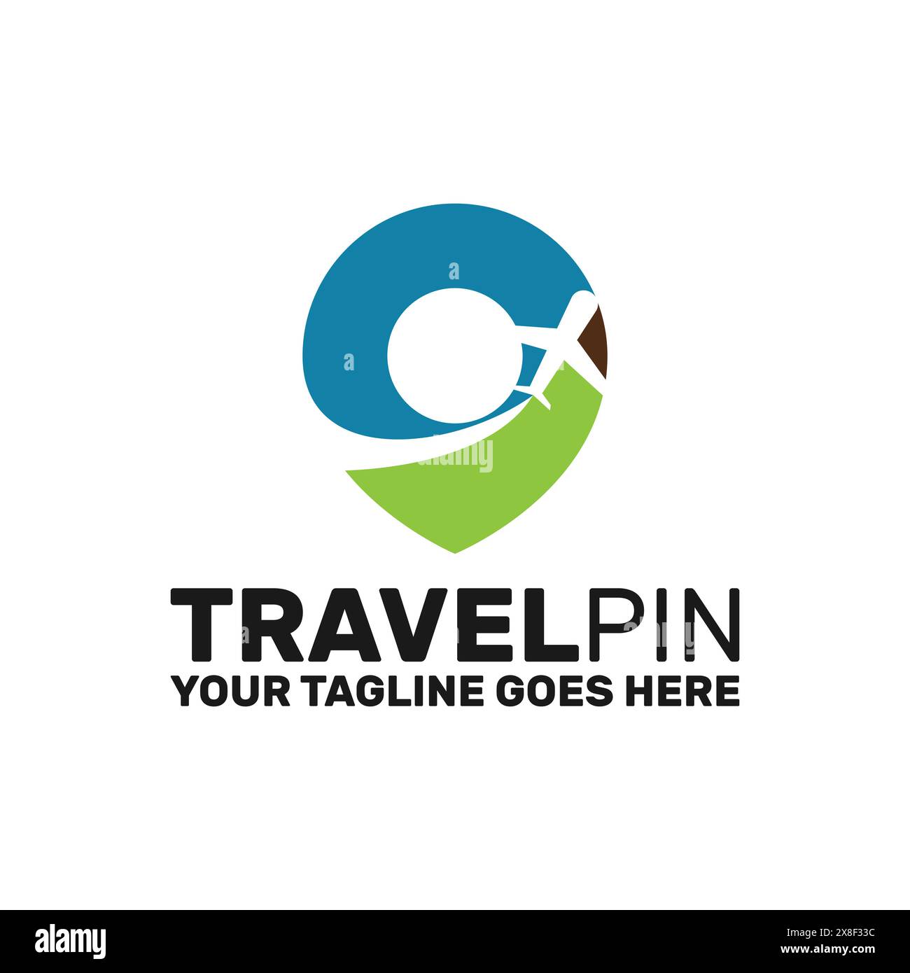 travel pin logo template, location pin as geographical sign with plane ...