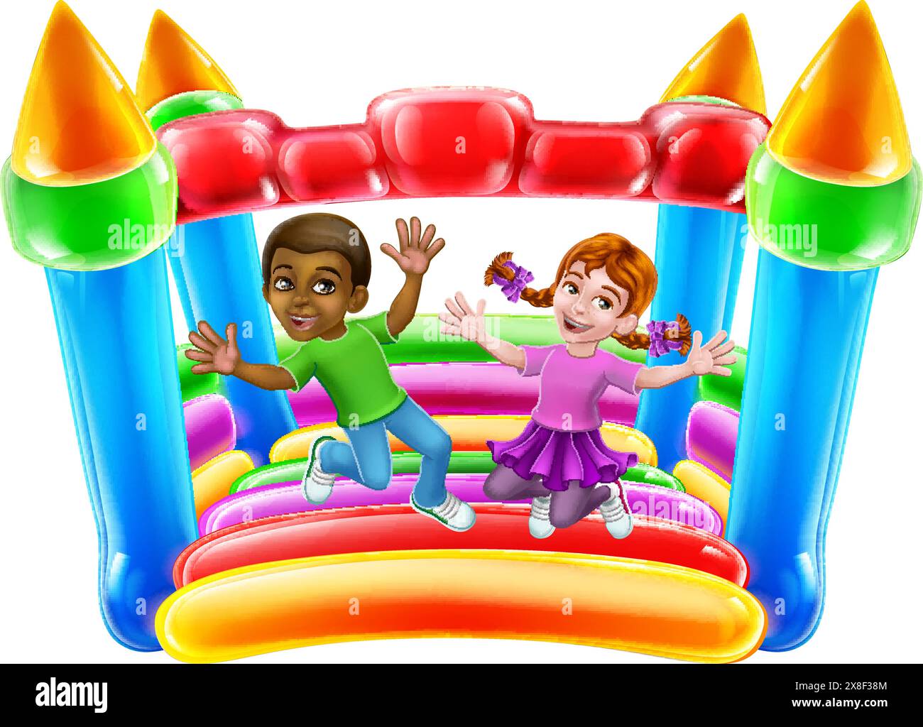 Bouncy House Castle Jumping Girl Boy Kids Cartoon Stock Vector Image ...