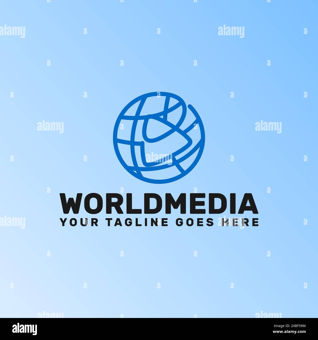 world media logo template, line art globe with play button icon Stock ...