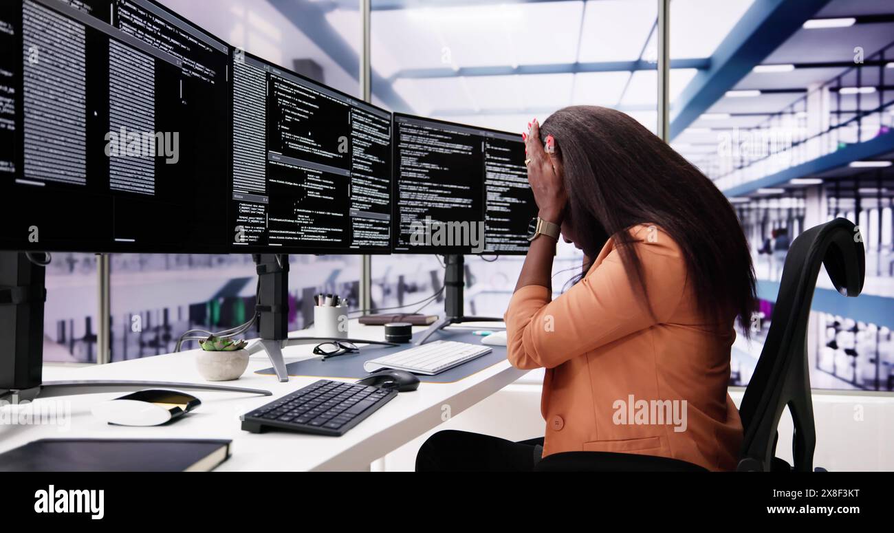 African American Coder Using Computer At Desk. Web Developer Stock ...