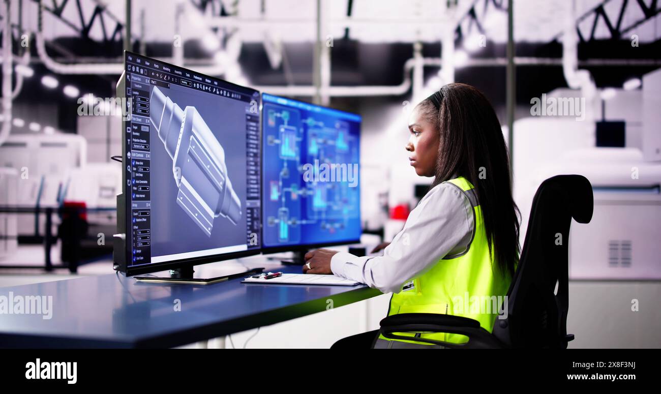 Engineer Doing 3D CAD Model Design On Computer At Factory Stock Photo - Alamy