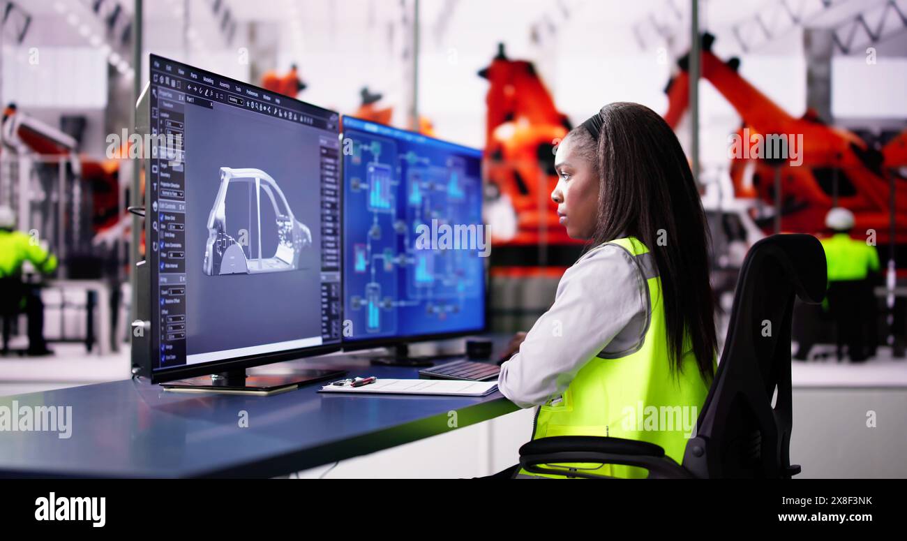 Industry Engineer Using Desktop PC Computer With CAD Software Stock ...