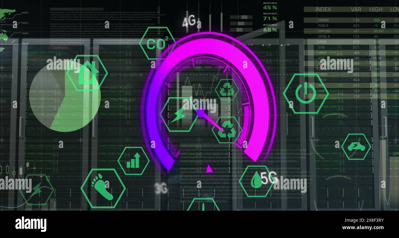 Image of data processing and server room over speedometer Stock Photo - Alamy