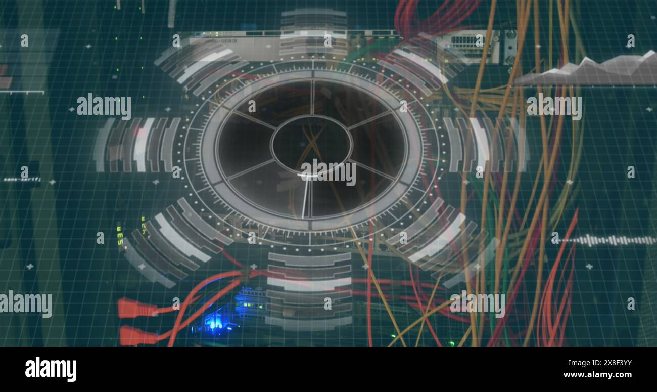Image of round scanner and data processing over close up of a motherboard Stock Photo - Alamy