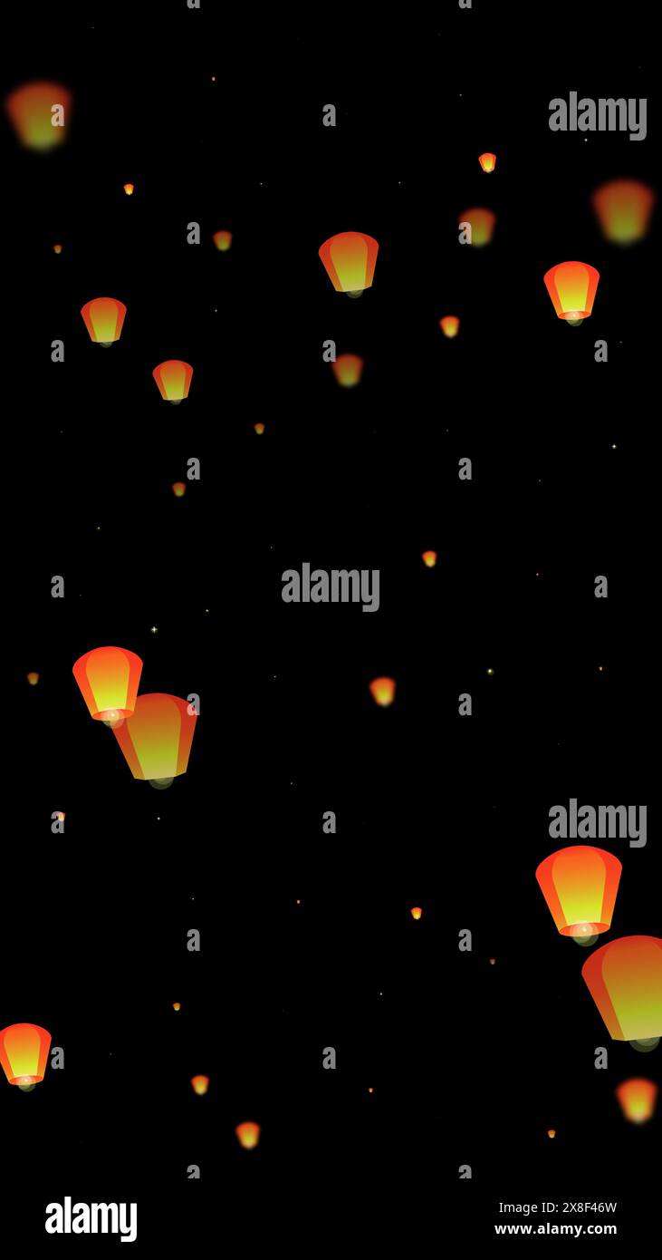 Yi peng festival card. Thailand holiday with paper lantern lights ...