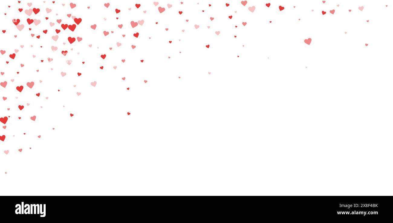 Valentine hearts, flying, falling down, floating. Red hearts scattered ...