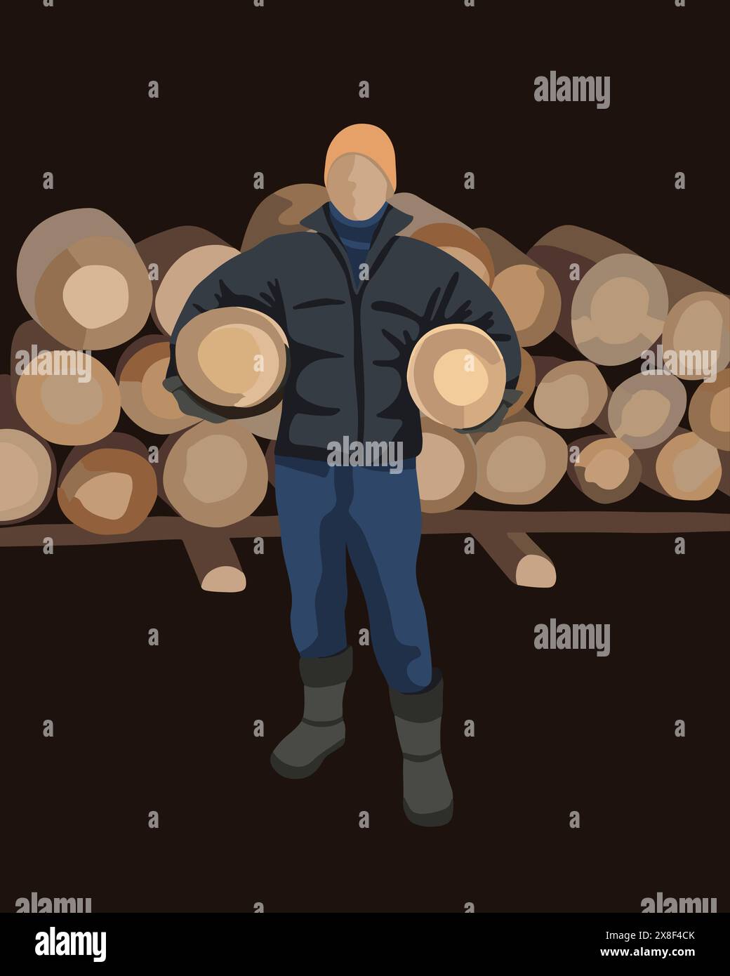 Vector isolated illustration of a man with firewood Stock Vector Image ...