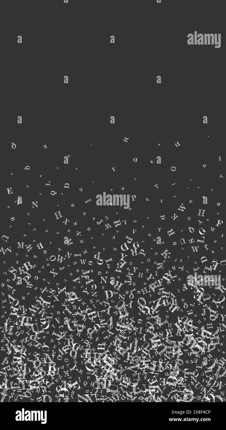 Falling letters of English language. White chalk characters of Latin ...