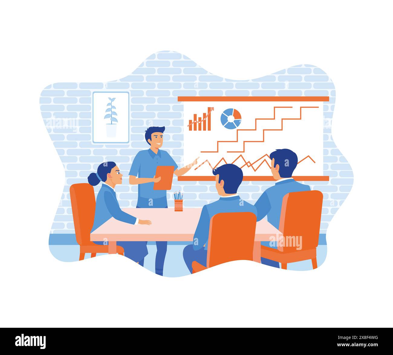 People at business training look at presentation with graphics that ...