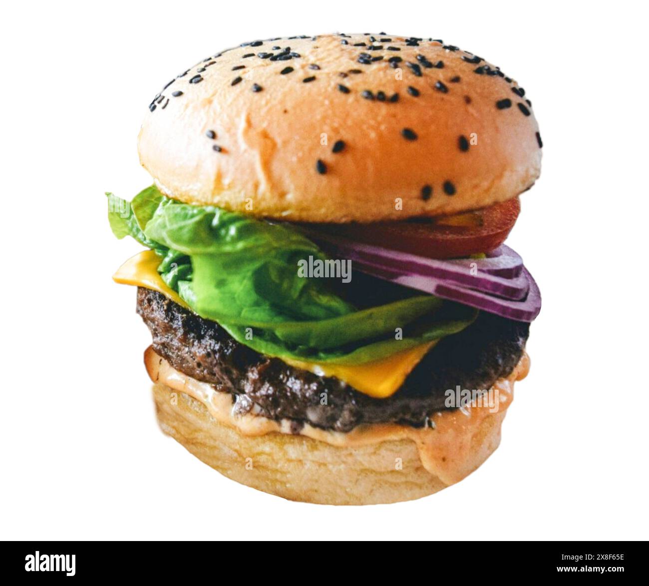 fresh tasty hamburger Classic cheeseburger with beef patty, pickles ...