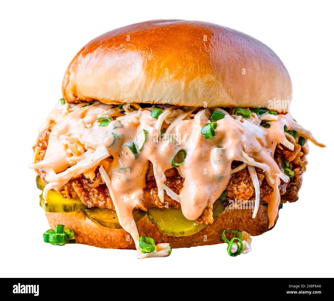 Chicken burger, delicious double burger with crispy chicken meat, salad ...