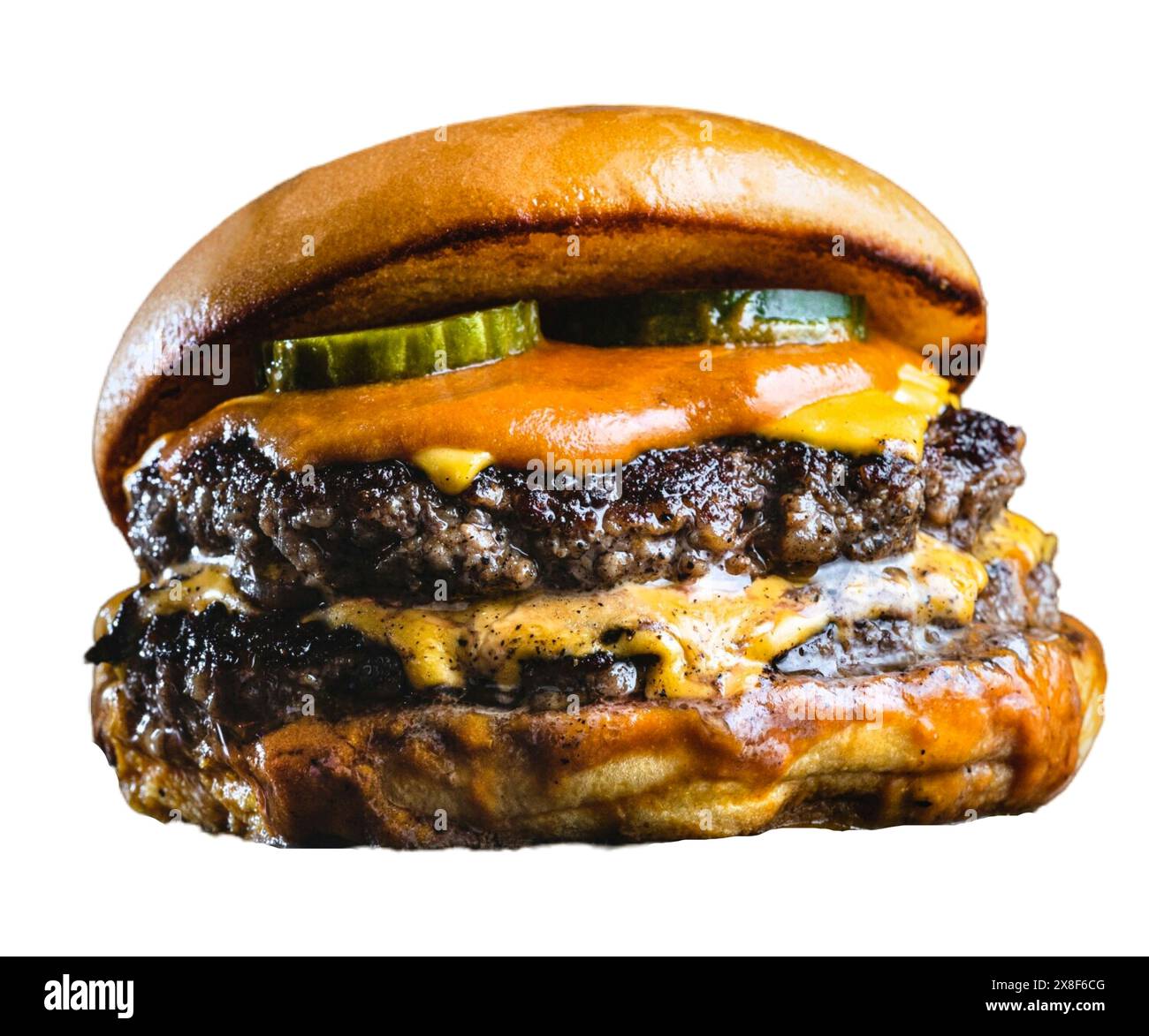 fresh tasty hamburger Classic cheeseburger with beef patty, pickles ...
