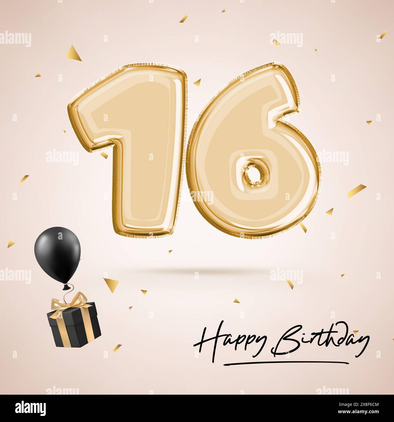 Sixteen year birthday celebration, birthday number 16, black balloon ...