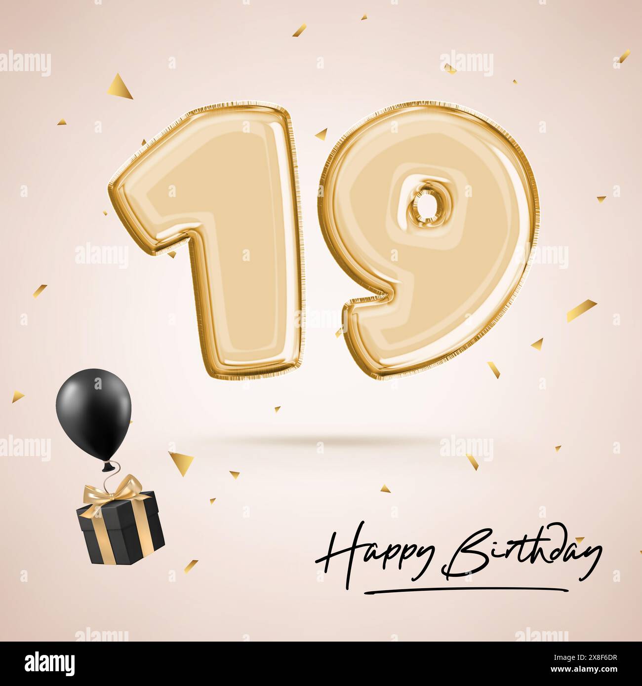 Nineteen year anniversary celebration, birthday number 19, black ...