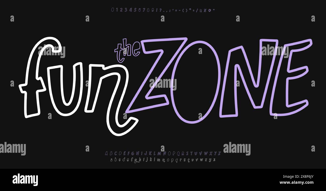 Funky contour typeset, cartoon playful font, youthful vibrant alphabet ...